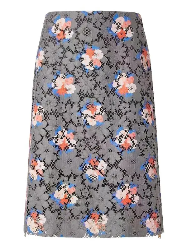 Fendi Lace Floral-pattern Midi Skirt - Grey