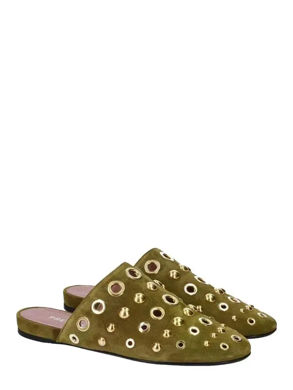 Premiata Eyelet Embellished Suede Mules - Green