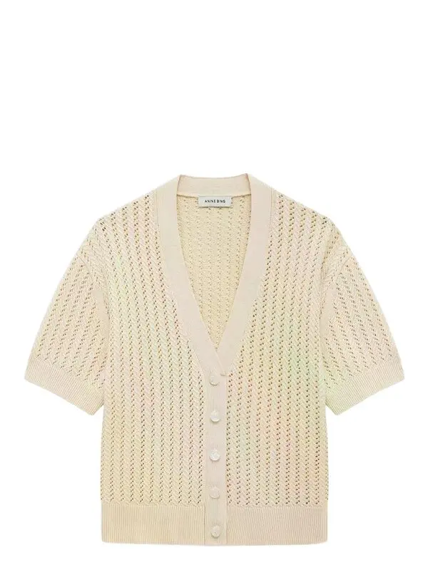 ANINE BING Flynne Open-knit Short-sleeve Cardigan - Neutrals