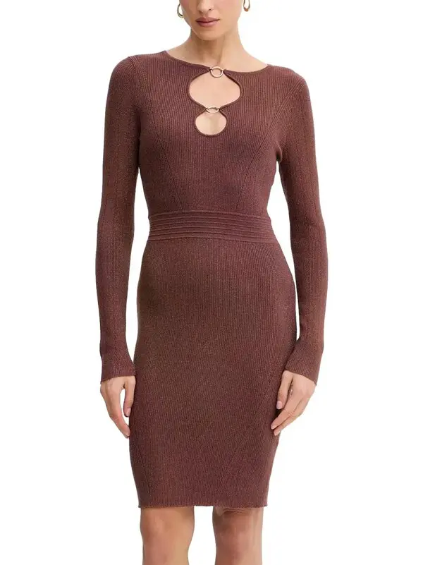 FRACOMINA Ribbed Knit Cut-out Ring Detail Long Sleeve Dress - Brown