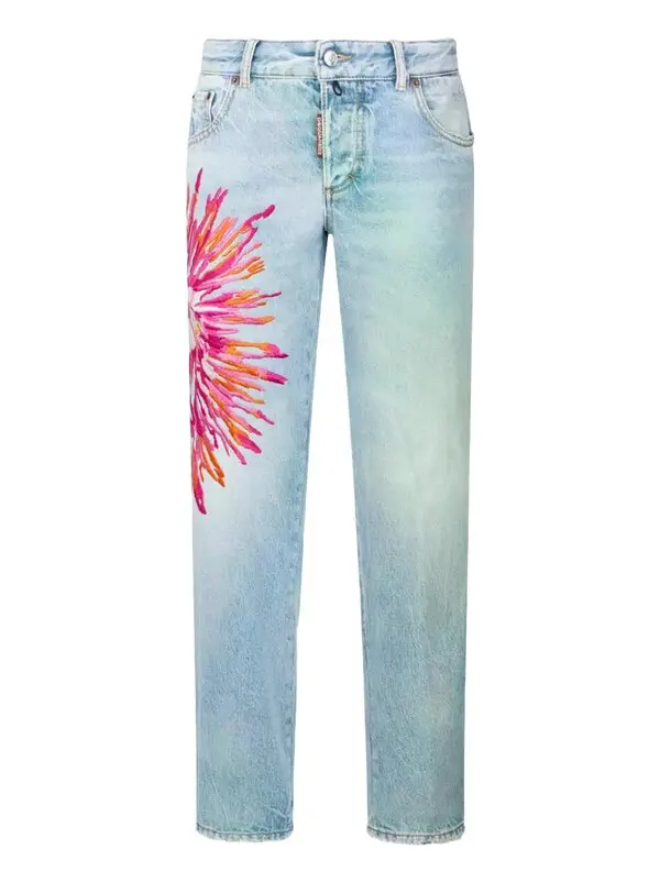 Dsquared2 Jenna Light Wash Floral Print Jeans - Blue