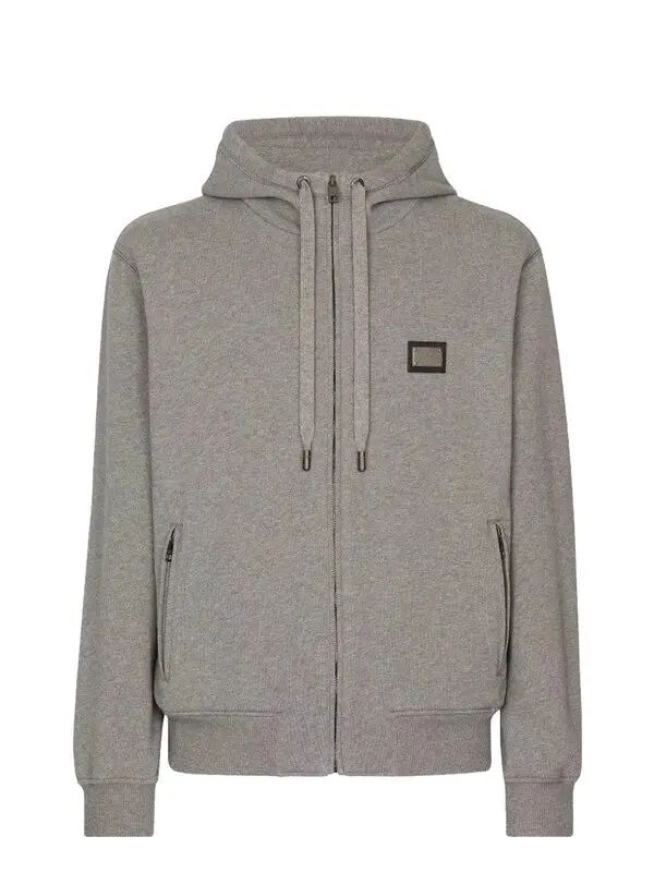 Dolce & Gabbana Logo-plaque Zip-up Hoodie - Grey