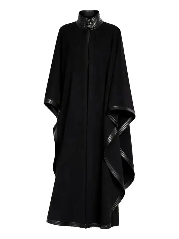 Elie Saab Leather Trimmed Cape - Black