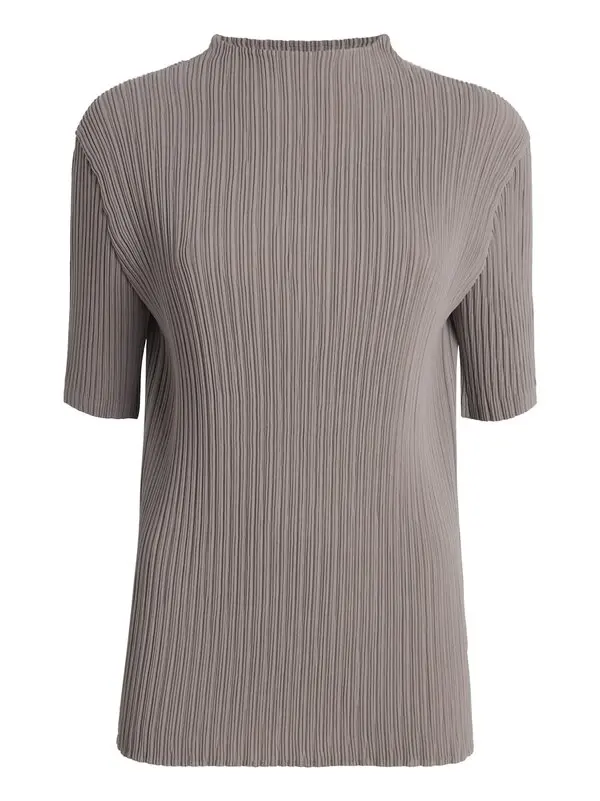 Issey Miyake High Neck Pleated Top - Grey
