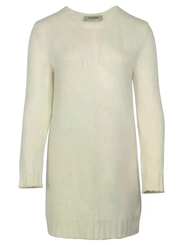 MARIO VALENTINO VINTAGE Cream Knit Round Neck Long Sleeve Dress - Neutrals