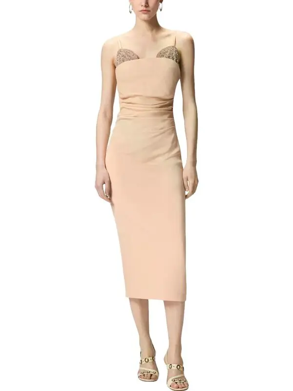 Pinko Slim-fit Midi Dress With Jewel Embroidery - Neutrals