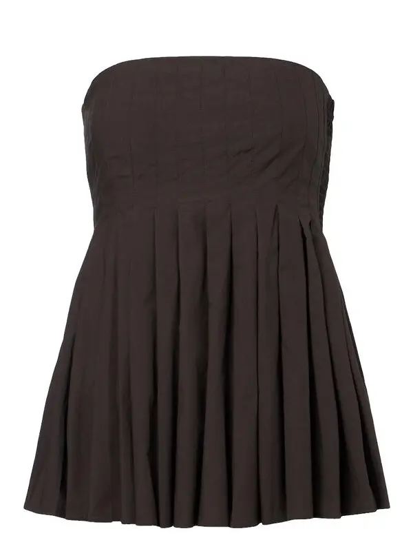 Proenza Schouler White Label Pleated Peplum Cotton Top - Brown