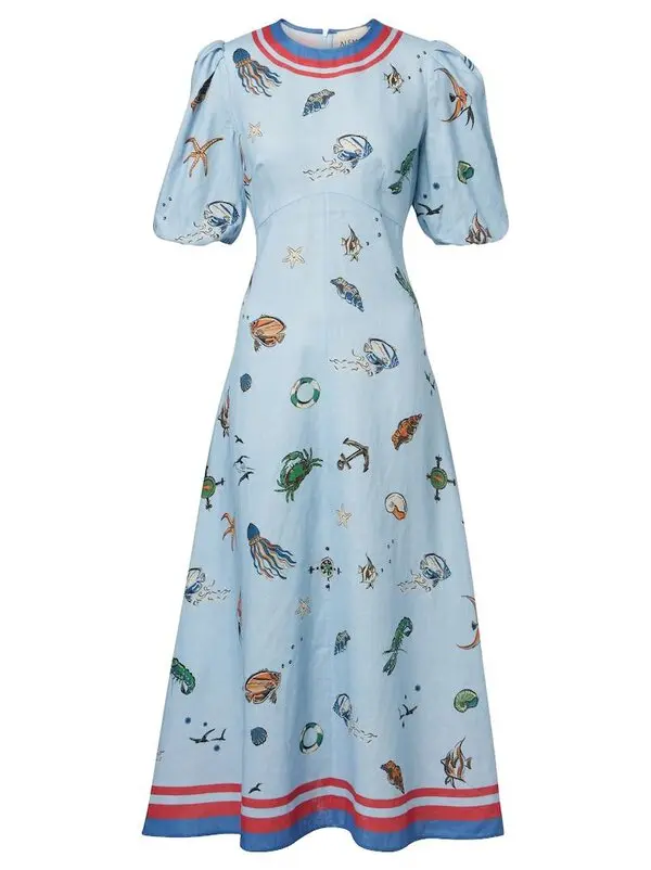 ALEMAIS Printed Linen Midi Dress - Multicoloured