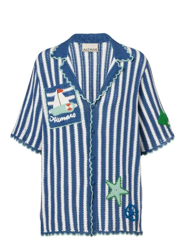 ALEMAIS Crochet Striped Cotton Shirt - Blue