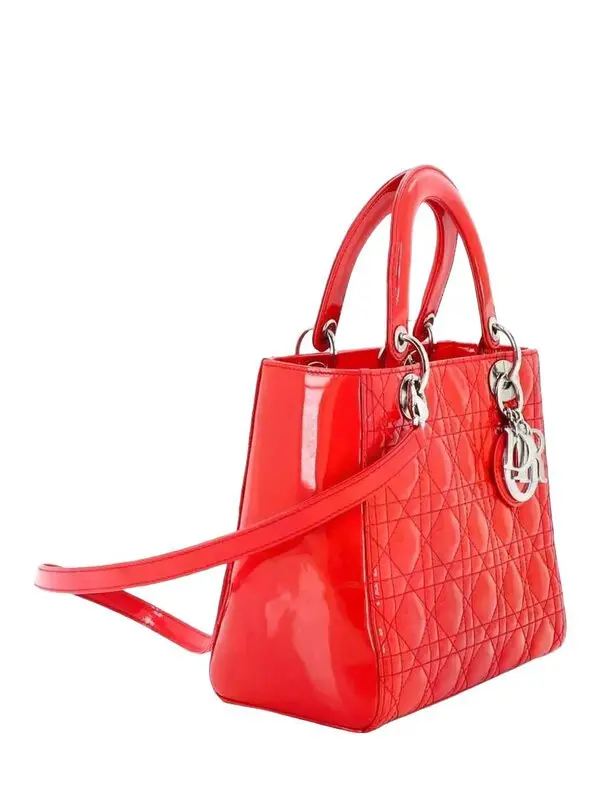 Dior Lady Nm Bag Cannage Quilt Patent Medium Satchel - Red