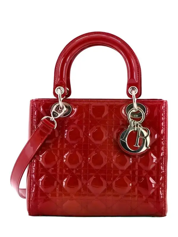 Dior Lady Nm Bag Cannage Quilt Patent Medium Satchel - Red