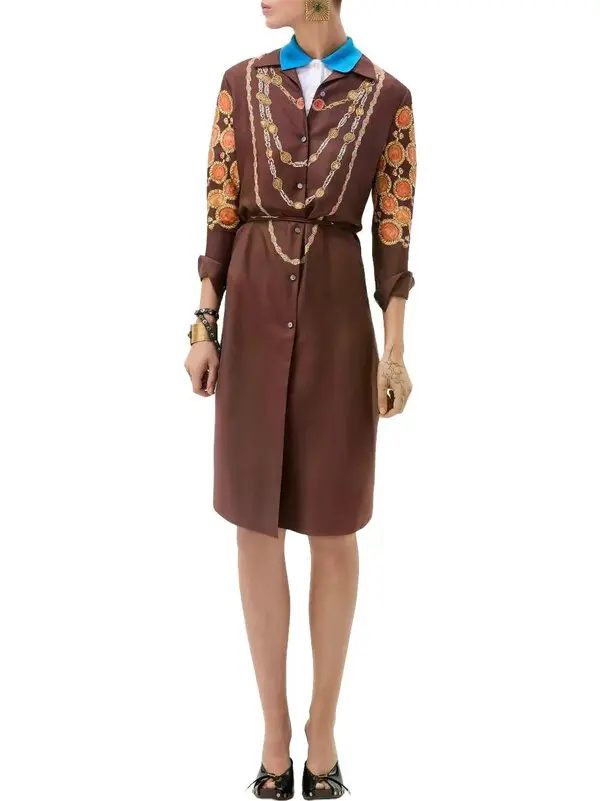 Versace Printed Silk Twill Mini Shirt Dress - Brown