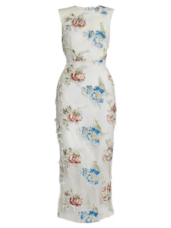 Erdem Embroidered Shredded Mesh Midi Dress - Multi