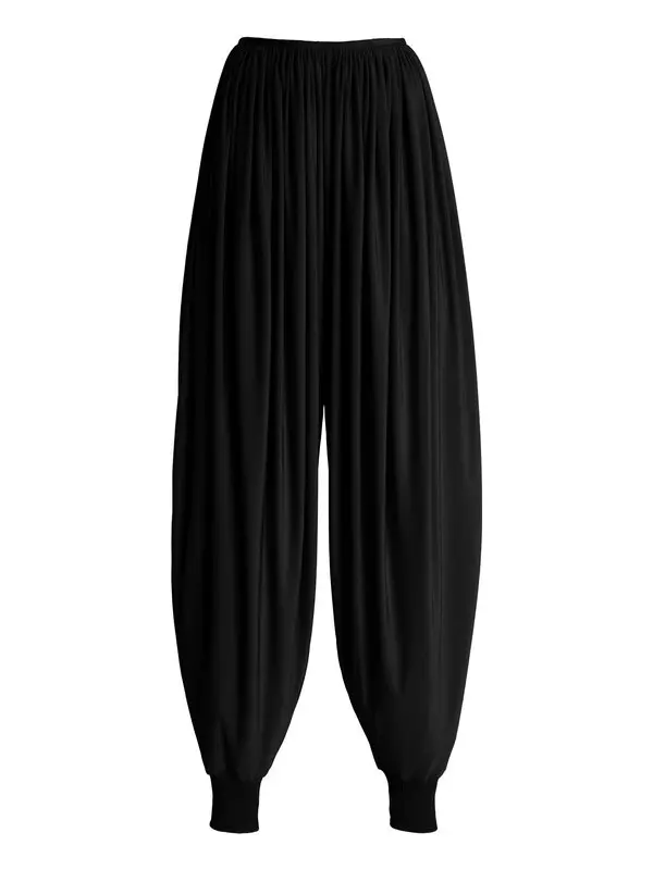 ASHLYN Grayson Gathered Jersey Wide Leg Pants - Black