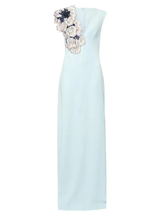 Costarellos Perlina Sequin-embellished Satin Gown - Blue Waters