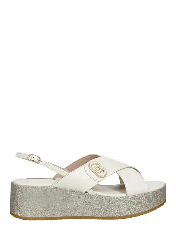 Liu Jo Criss-cross Platform Sandals With Gold-tone Logo - Neutrals