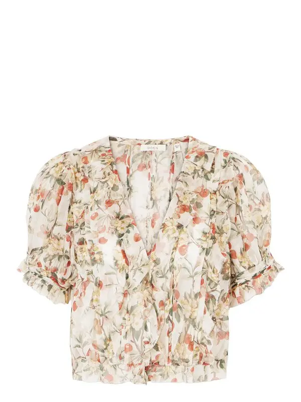 DÔEN Salona Pintucked Ruffled Floral-print Silk-georgette Blouse - Multi