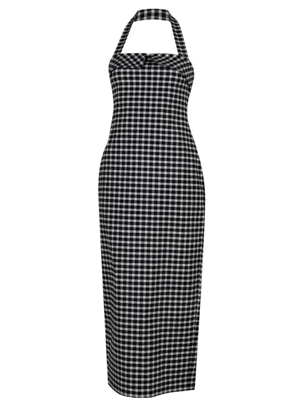 Posse Chiara Halterneck Gingham Midi Dress - Black