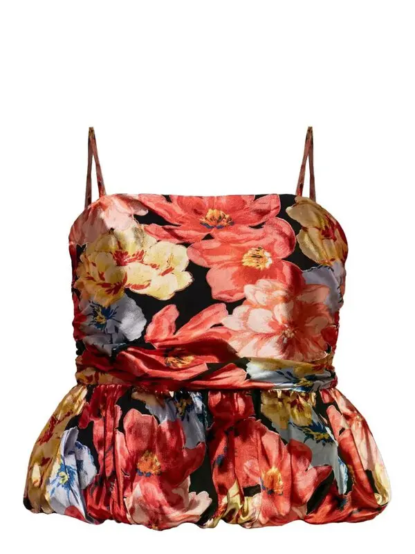 GESTUZ Floral Print Ruched Top - Red