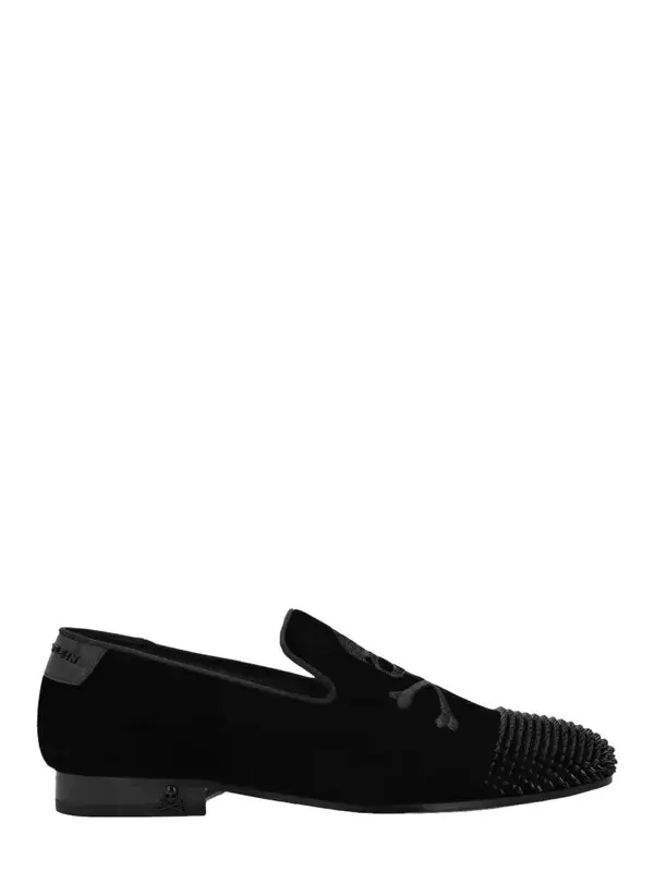 Philipp Plein Skull Detail Velvet Loafers - Black