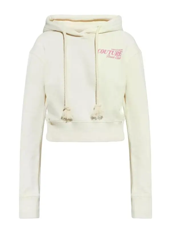 Versace Cropped Cotton Sweatshirt With Graphic Print - Neutrals