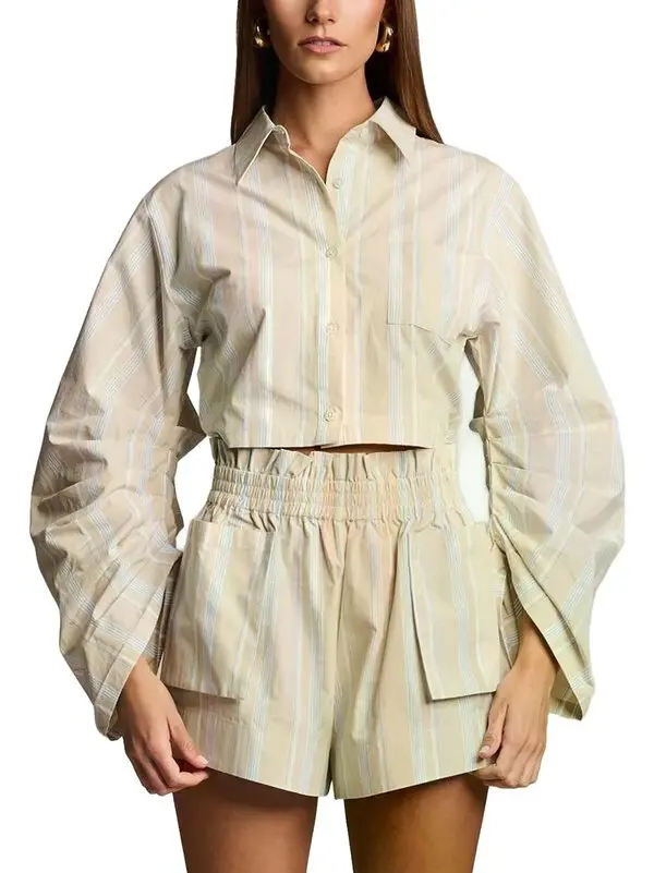 HEVRON Striped Cropped Shirt - Neutrals