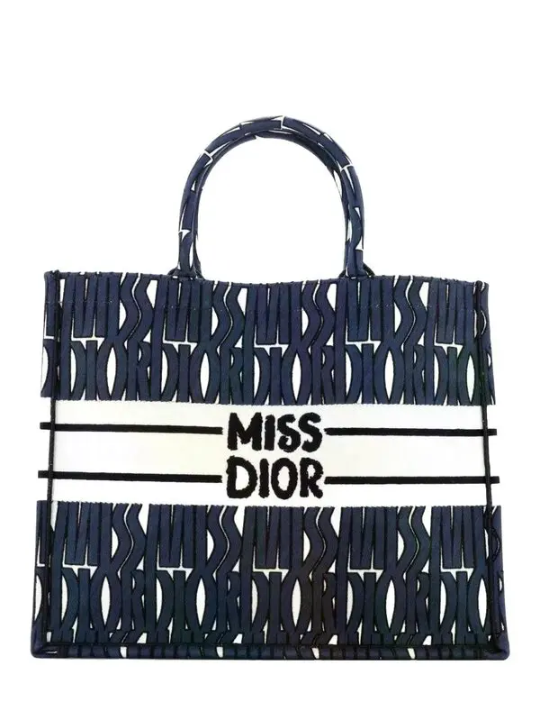 Dior Miss Book Embroidered Canvas Medium Tote Bag - Blue