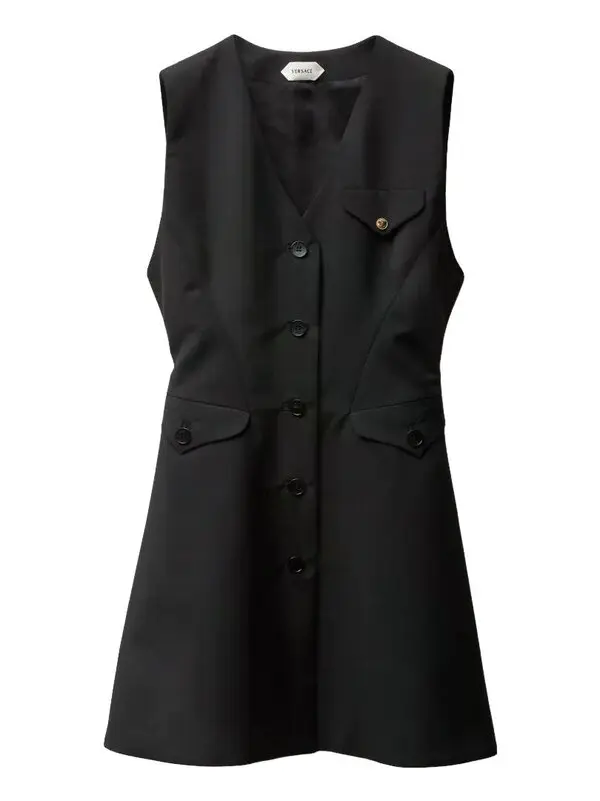 Versace Button V-neck Dress - Black