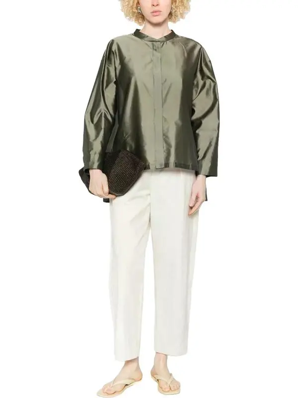 Max Mara Concealed-fastening Band-collar Shirt - Green
