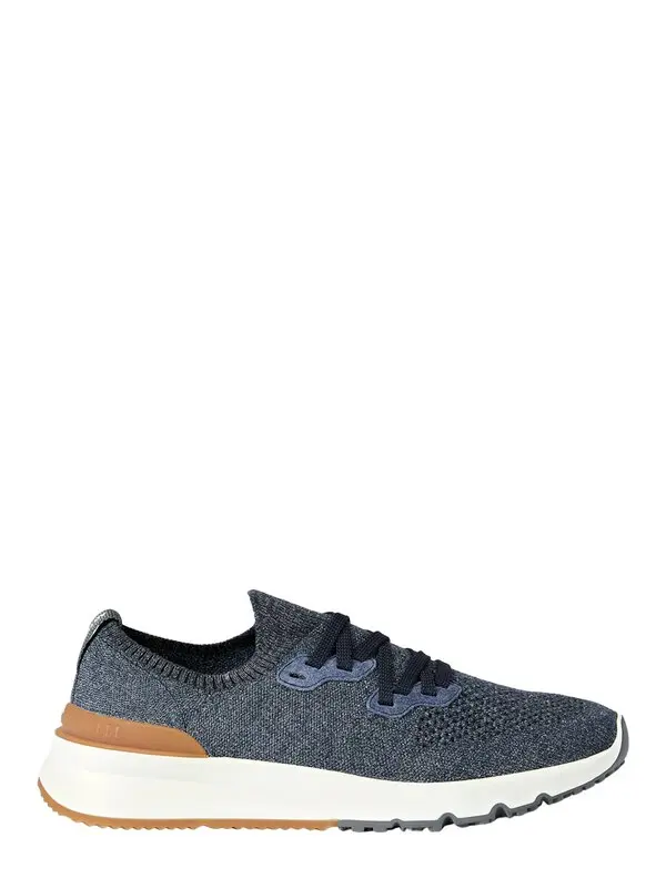 Brunello Cucinelli Cotton-blend Chiné-knit Lace-up Sneakers - Blue