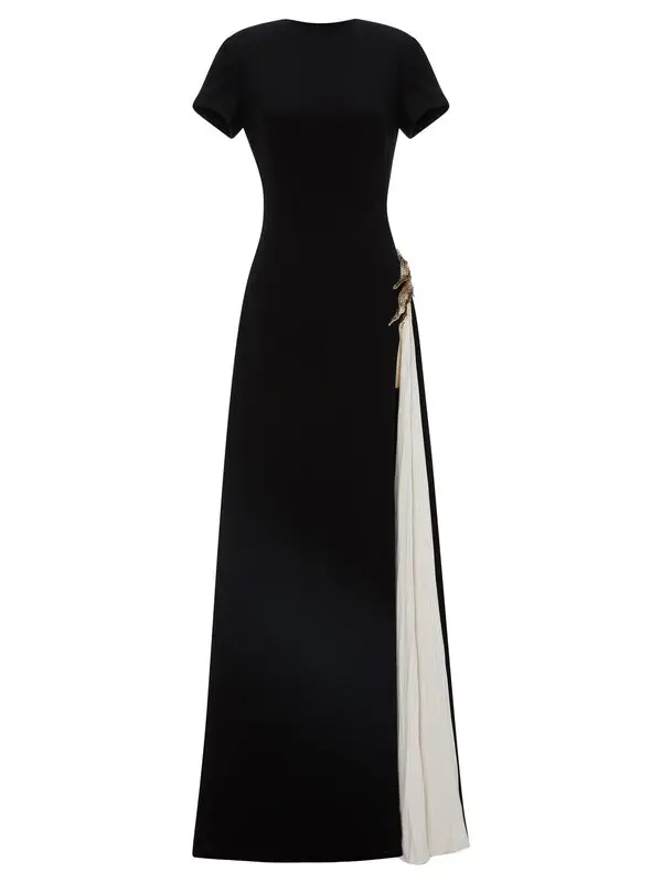 MARMAR HALIM Brooch-embellished Crepe Gown - Black