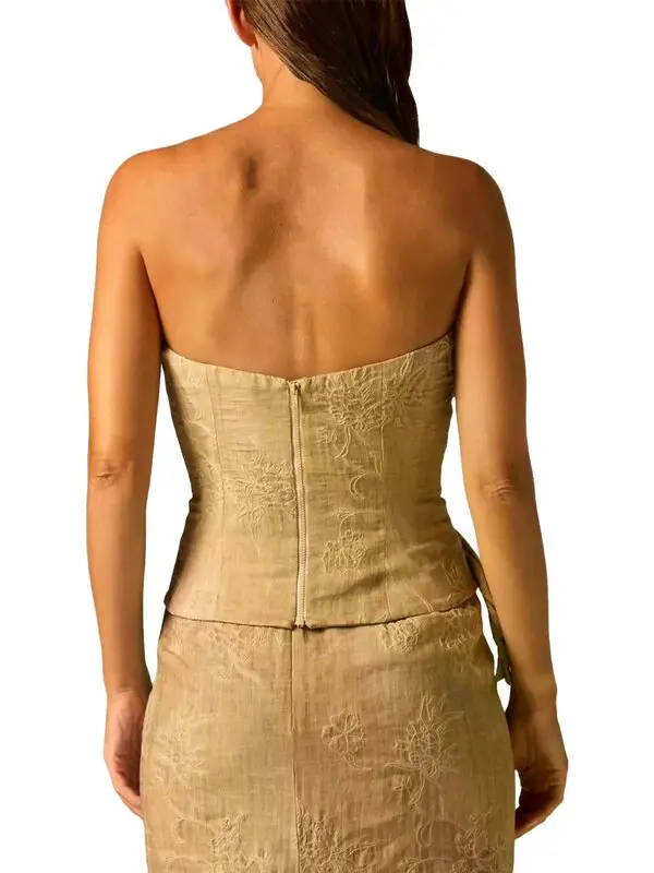 JBQ Florence Bow-embroidered Strapless Blouse - Green