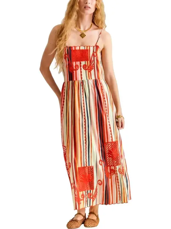 Carolina K Della Embroidered-striped Dress - Multicolour