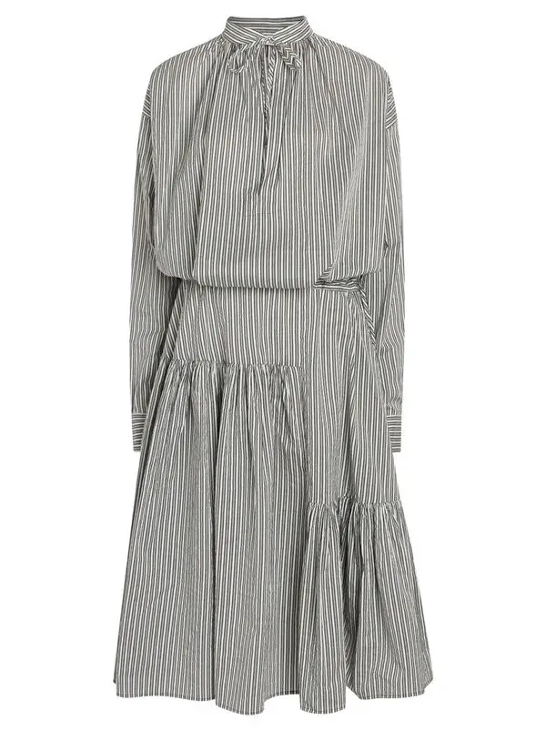 Dries Van Noten Striped Cotton-blend Poplin Midi Dress - Black