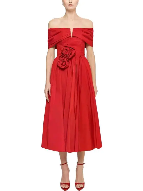 NISSA Off-shoulder Floral Detail Corset Dress - Red