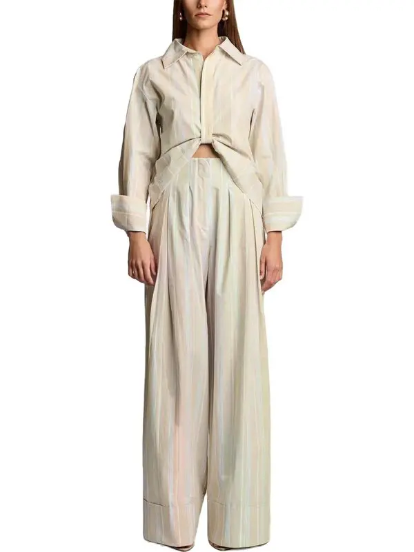 HEVRON Striped Pleated Wide Leg Trousers - Neutrals