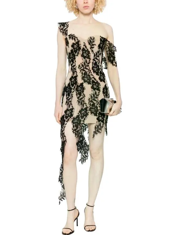 Giuseppe Di Morabito Lace Asymmetric Mini Dress - Neutrals