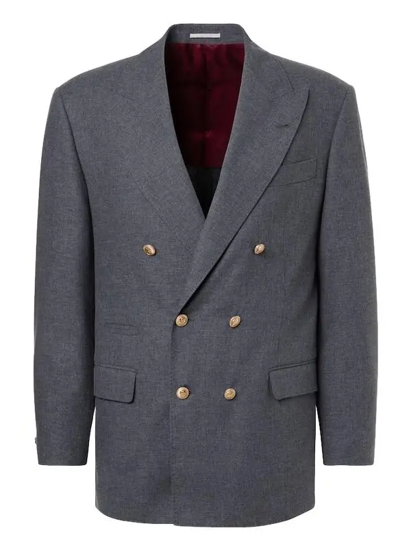 Brunello Cucinelli Wool, Cotton, And Silk Blazer - Grey