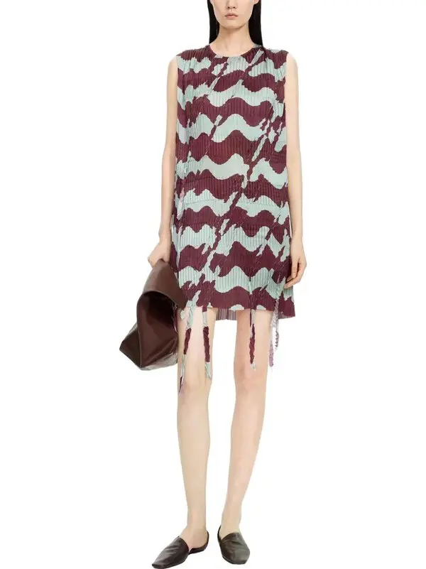 JNBY Pleated Mini Dress With Fringed Hem - Brown