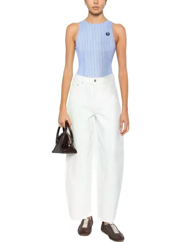 Maje Striped Fitted Bodysuit With Logo Detail - Blue