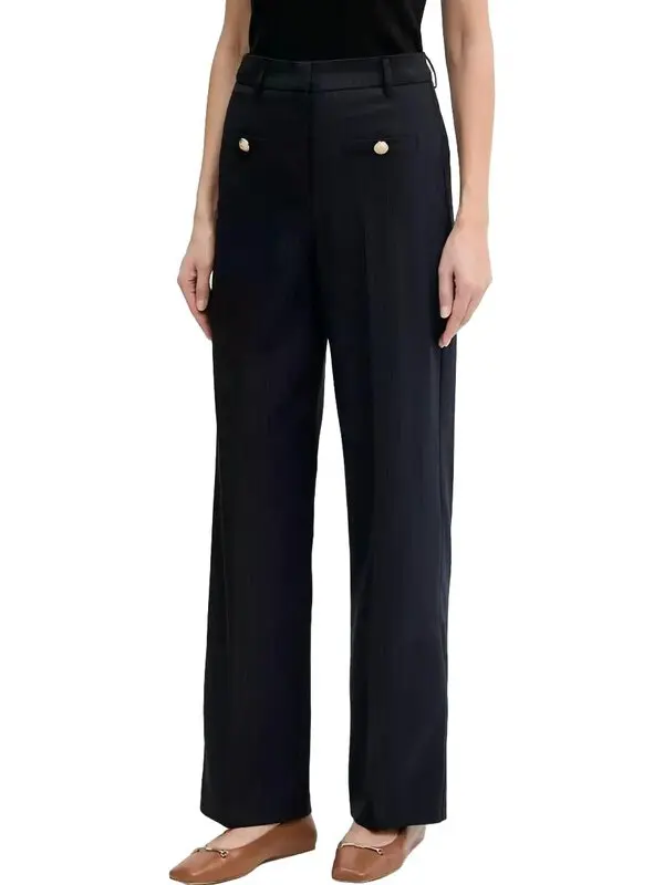 MORGAN Striped Trousers With Button Detail - Blue