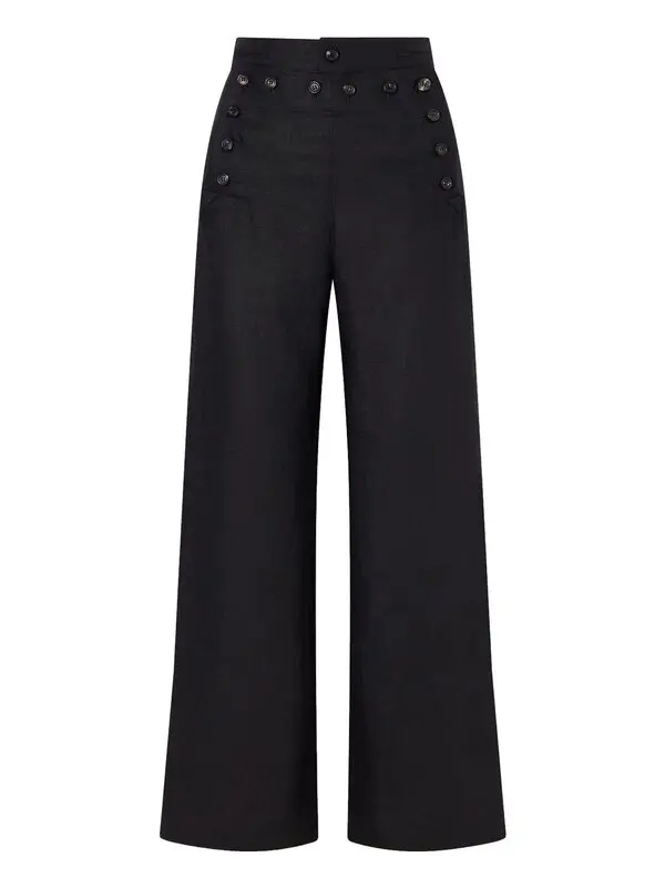BODE Sailor Cropped Linen High-rise Wide-leg Pants - Black
