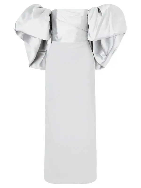 Solace London Floris Off-the-shoulder Satin-twill And Crepe Maxi Dress - Silver