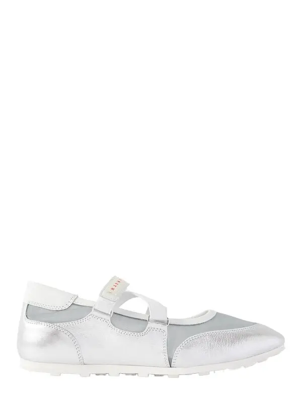 Marni Metallic Leather-trimmed Mesh Sneakers - Silver