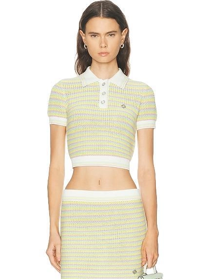 Casablanca Striped Crochet Polo Shirt - Multi