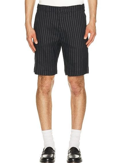 KHALHON Linen Stripe Club Shorts - Navy