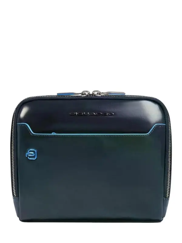 PIQUADRO Leather Crossbody Bag With Zip Fastening And Shoulder Strap - Blue