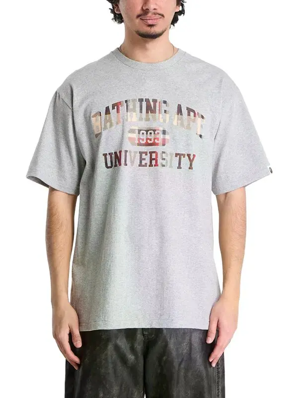 A BATHING APE Check Logo T-shirt - Grey