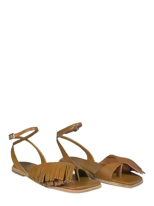 VIC MATIE Fringed Flat Sandals With Buckle-fastening Ankle Strap - Brown