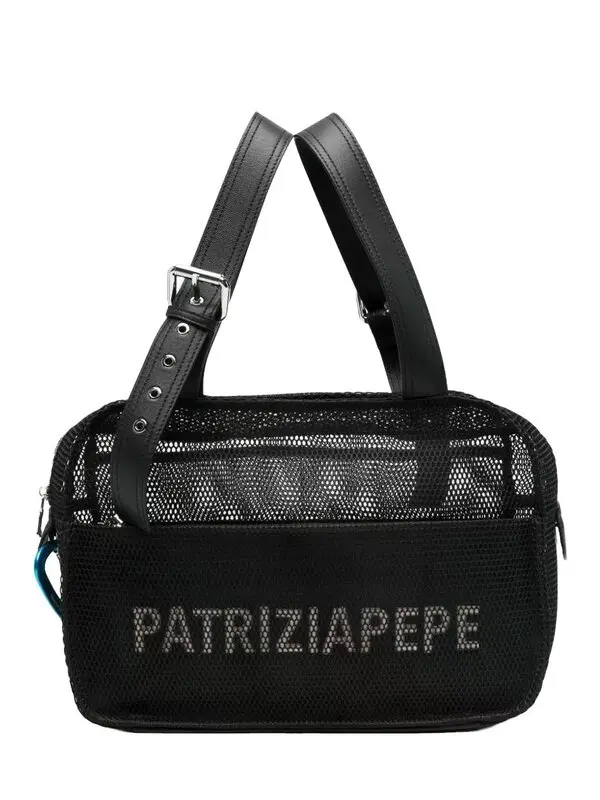 Patrizia Pepe Mesh Shoulder Bag With Logo Embroidery - Black